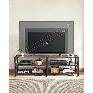 VASAGLE TV Stand for TV up to 70 Inches, TV Table, Entertainment Center, 3-Tier TV Console, Steel Frame, Industrial Style, for Living Room, Rustic Brown and Black ULTV095B01