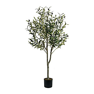 Olive Tree Artificial,4ft Faux Olive Tree, 48'' Fake Olive Tree with 576 Leaves Artificial Plant Indoor, Faux Olive Silk Tree in Pot, Artificial Olive Tree for Home Office Living Room Decor