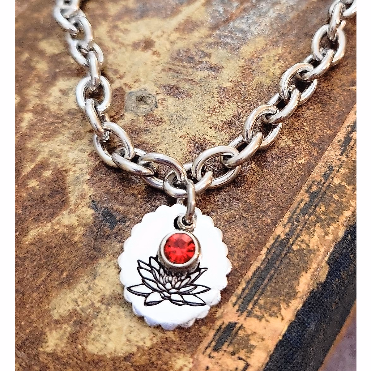 July Birthstone Charm Bracelet and Birth Month Water Lily Flower Simple Dainty Gift for Her Mom Daughter