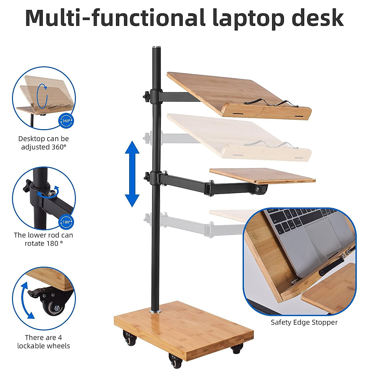 Laptop Stand for Couch,wishacc Rolling Workstation Stand Cart Desk for Laptops, Books, Tablets, and Art, Made for Sofa, Bed, Chair, or Standing