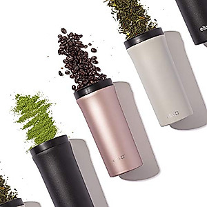 Ello Arabica Stainless Steel Powder Coat Coffee Tumbler with Sliding Leak Proof Lid, 14 oz, Rosegold