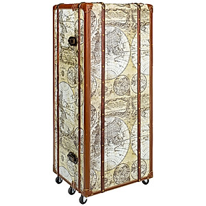 Design Toscano Italian-Style World Map Cocktail Bar Steamer Trunk, 49.5 Inch, full color