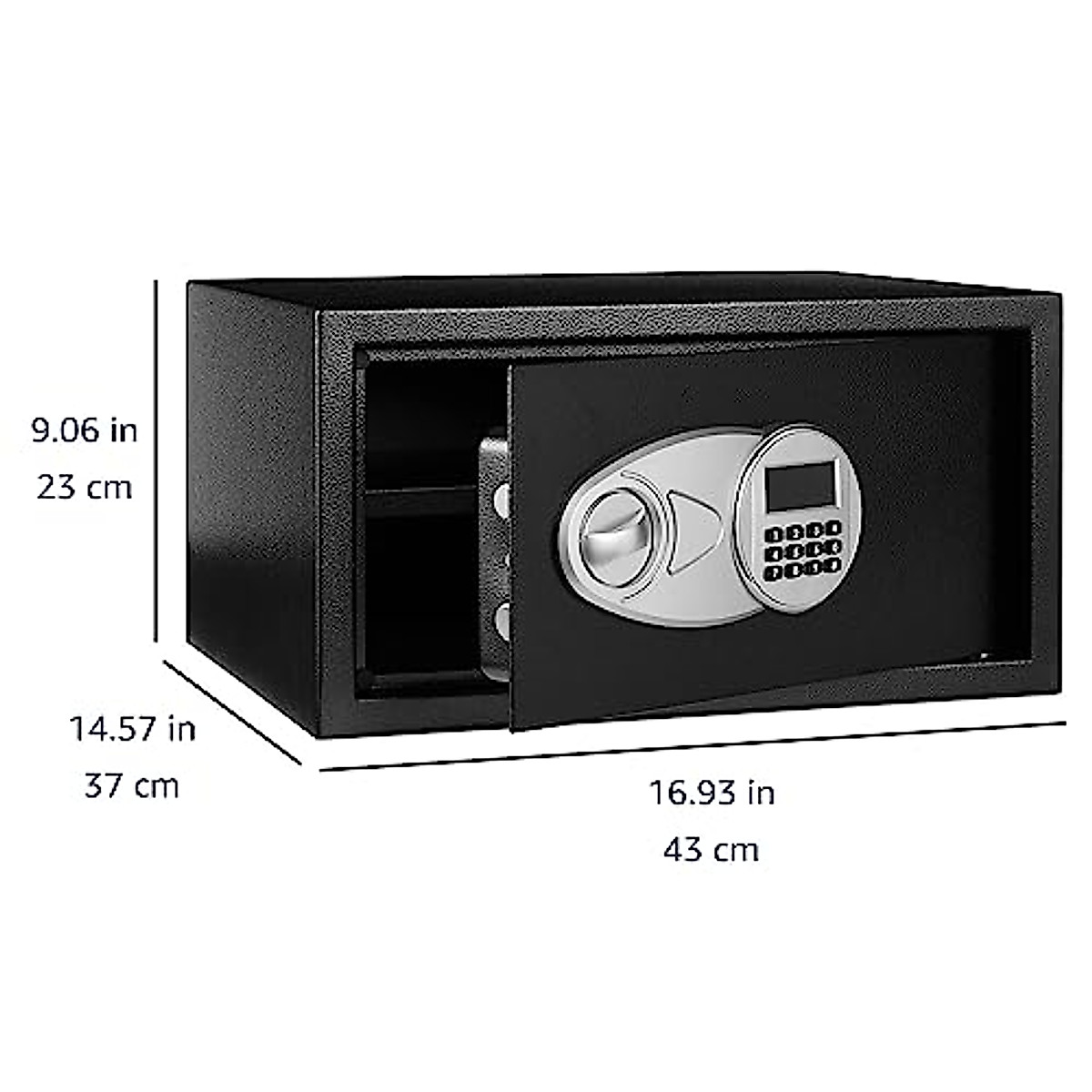 Amazon Basics Steel Security Safe with Programmable Electronic Keypad - Secure Cash, Jewelry, ID Documents - Black, 1 Cubic Feet, 16.93"W x 14.57"D x 9.06"H