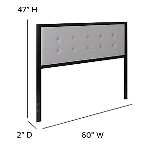 Flash Furniture Bristol Metal Tufted Upholstered Queen Size Headboard in Light Gray Fabric