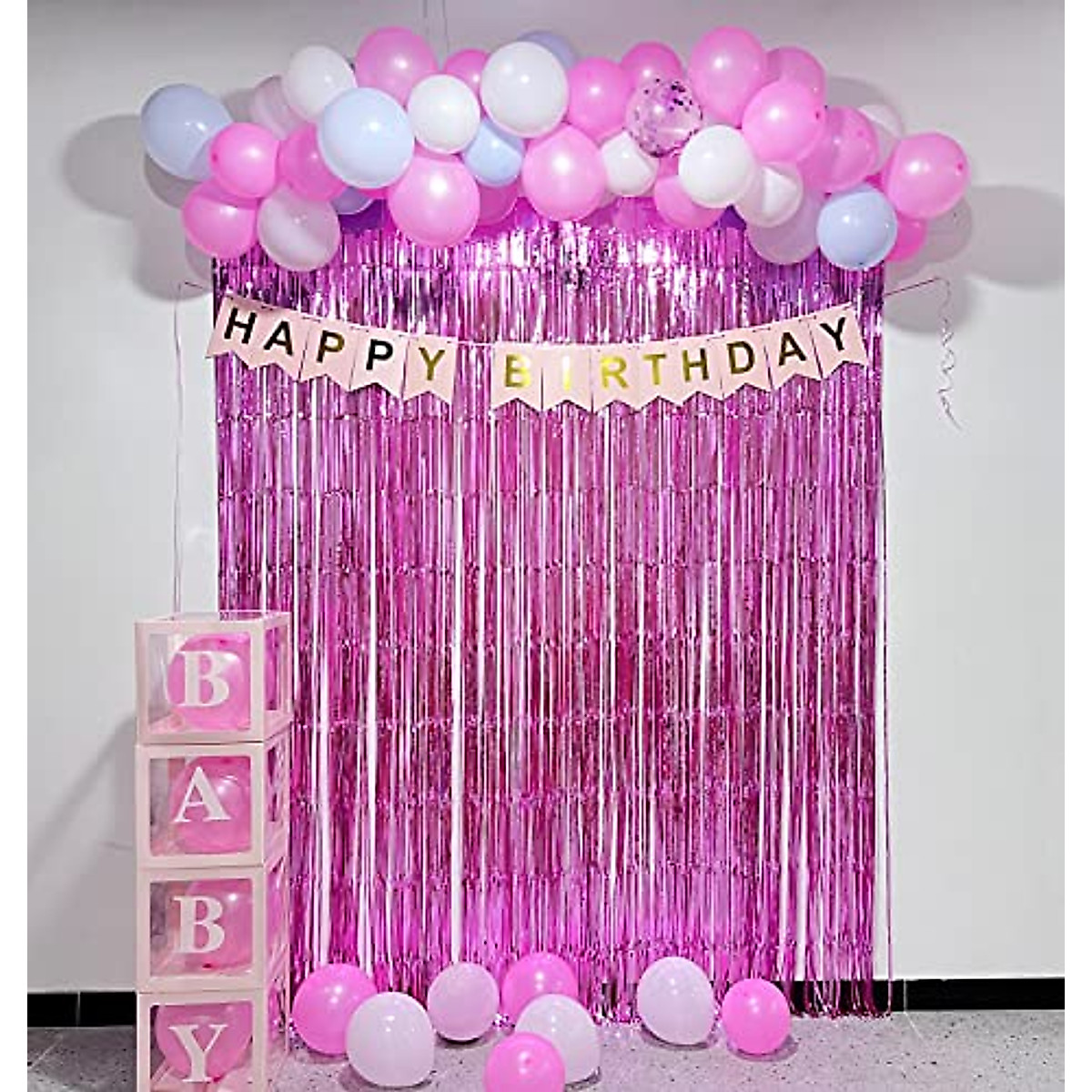 Pink Foil Fringe Curtains Tinsel Backdrop, Melsan 3.2 x 8 ft Metallic Tinsel Curtains Party Decorations for Baby Shower,Babbie, Mermaid Themed Birthday Party Backdrop - Pack of 2