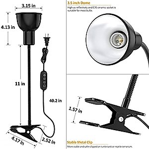 Makmzoon Reptile Heat Lamp, UVA UVB Turtle Light Bulb*2 Reptile Light Fixture with 360° Rotatable Hose and Timed Suitable for Turtle Reptile Plant (2 Pack 50w Bulb)