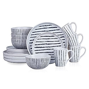 Stone Lain Nova Stoneware Dinnerware Set, 16-Piece Service for 4, Black