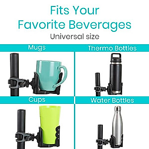 Vive Wheelchair Cup Holder (XL) - Universal, Adjustable, Clip On Accessory for Rolling Walker, Rollator, Electric Mobility Scooter, Stroller, Bike & Chair - Water Bottle Attachment for Seniors & Adult