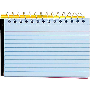 6-Pack Spiral Bound Colored Index Card Books, 3x5-Inch, Ruled, Perforated, Bright Colors: Canary-Cherry-Green-Blue, 50-Count per Book from Northland Wholesale. (6 Packs)
