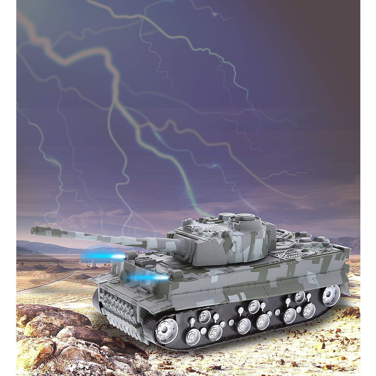 Mozlly Army RC Tank Toy with Lights and Battle Sounds - Remote Control Toy Tank with Rotating Turret, Cool Realistic RC Military Tank Model Car, RC Vehicles for Kids