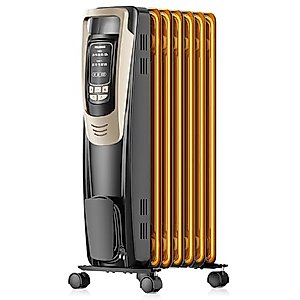 PELONIS Champagne Oil Filled Radiator Heater with Remote and Thermostat, 5 Temperature Settings for indoor use Large Room, Energy Efficient Electric Space heater with Safety Features