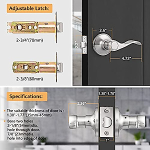 Probrico Passage Door Levers Hall/Closet Handles Satin Nickel Keyless Non-Locking Interior Door Leversets, 5 Pack