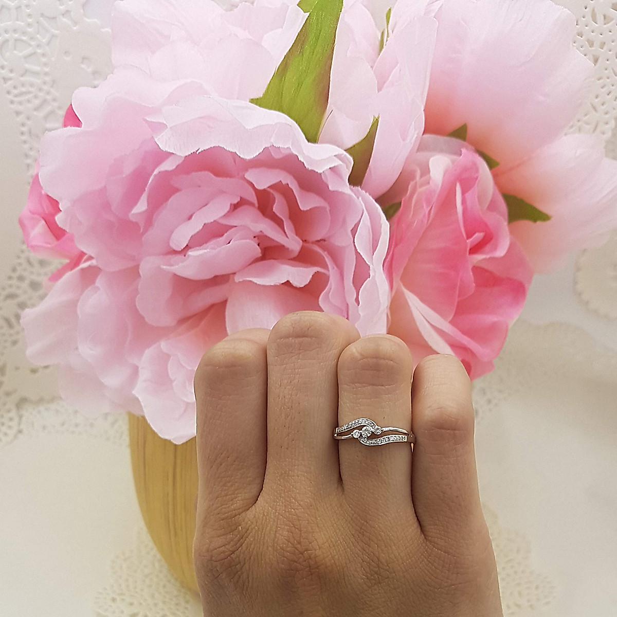 Dazzlingrock Collection 0.20 Carat (Cttw) Round White Diamond Women 3 stone Promise Ring 1/5 CT, 10K White Gold, Size 6.5