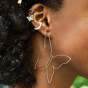 fxmimior Fashion Women Bohemian Gold Big Butterfly Earrings Tassels Long Chain Drop Dangle Earrings Jewelry for Women