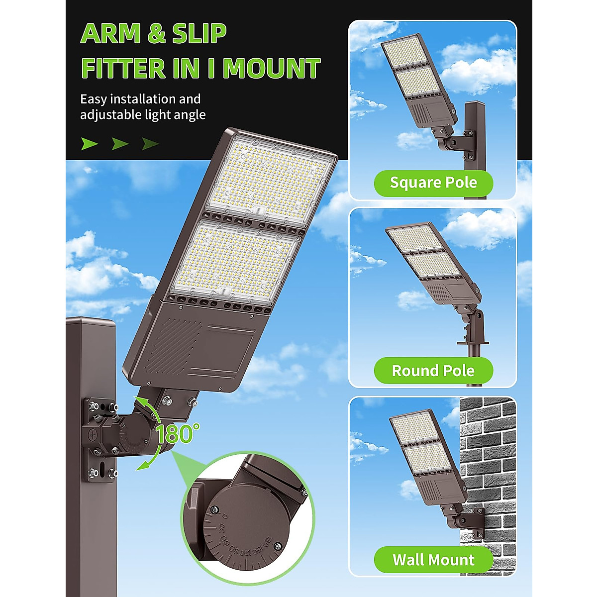 OPENLUX 480V 320W LED Parking Lot Light with Photocell 48000LM 5000K LED Shoebox Light Pole Flood Fixture IP65 Commercial Area Lighting Arm & Slip Fitter in 1 Mount, AC277~480V