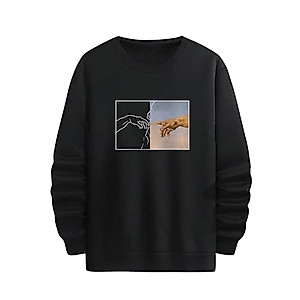 GORGLITTER Men's Letter Graphic Print Sweatshirt Crewneck Long Sleeve Thermal Pullover Tops Black Medium