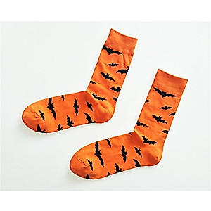 SherryDC Men's Halloween Pumpkins Bats Novelty Fun Crew Length Casual Dress Socks 2-Pack,One Size