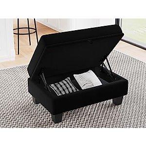 Belffin Velvet Convertible Storage Chaise Ottoman with Back Side for Velvet Sectional Sofa Black