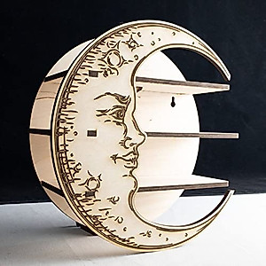 COUNTOOZQ Wooden Wall Mounted Floating Shelves Wall Mounted Moon Shelf Wood Wall Shelves Moon Crystal Shelf Holder for Essential Oil Shelf Wall Shelves for Bedroom Living Room,White