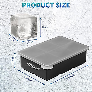 ALLTOP Large Square Ice Cube Trays,Giant Ice Block Maker with Lid for Whiskey, Cocktails,Reusable Silicone Mold, DIY, BPA Free,Freezer - 2 Packs,Black