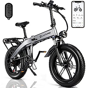 Luckeep Folding Electric Bike for Adults, 750W BAFANG Motor, 48V 15AH Battery, 30MPH 60Miles Range, Hydraulic Disc Brake, APP Control, Keyless Control 20*4" Fat Tire Foldable Ebike, Shimano 7-Speed UL