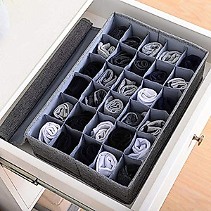 Socks Organizer with Lid, 30 Cell Underwear Drawer Organizer Foldable Closet Storage Box for Ties, Lingeries, Socks - Gray
