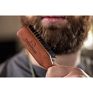 ZilberHaar Beard Brush Grooming Kit - Stiff Bristles Boar Bristles - Ideal for Medium to Long, Thick Beards - Distributes Balm & Oil for Growth/Styling - With Brush Cleaning Tool