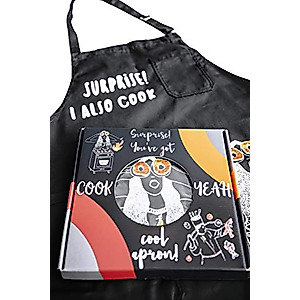Cute Black Kitchen Bib Apron For Women and Men - With 2 Pockets and Graphic - For Chefs and Home Cooking - Adjustable Strap - Water Resistant - Multi-sized - Gift Box (Cooking Ninja (Men)