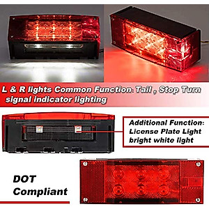 CZC AUTO 12V LED Low Profile Submersible Rectangular Trailer Light Kit Tail Stop Turn Running Lights for Boat Trailer Truck Marine