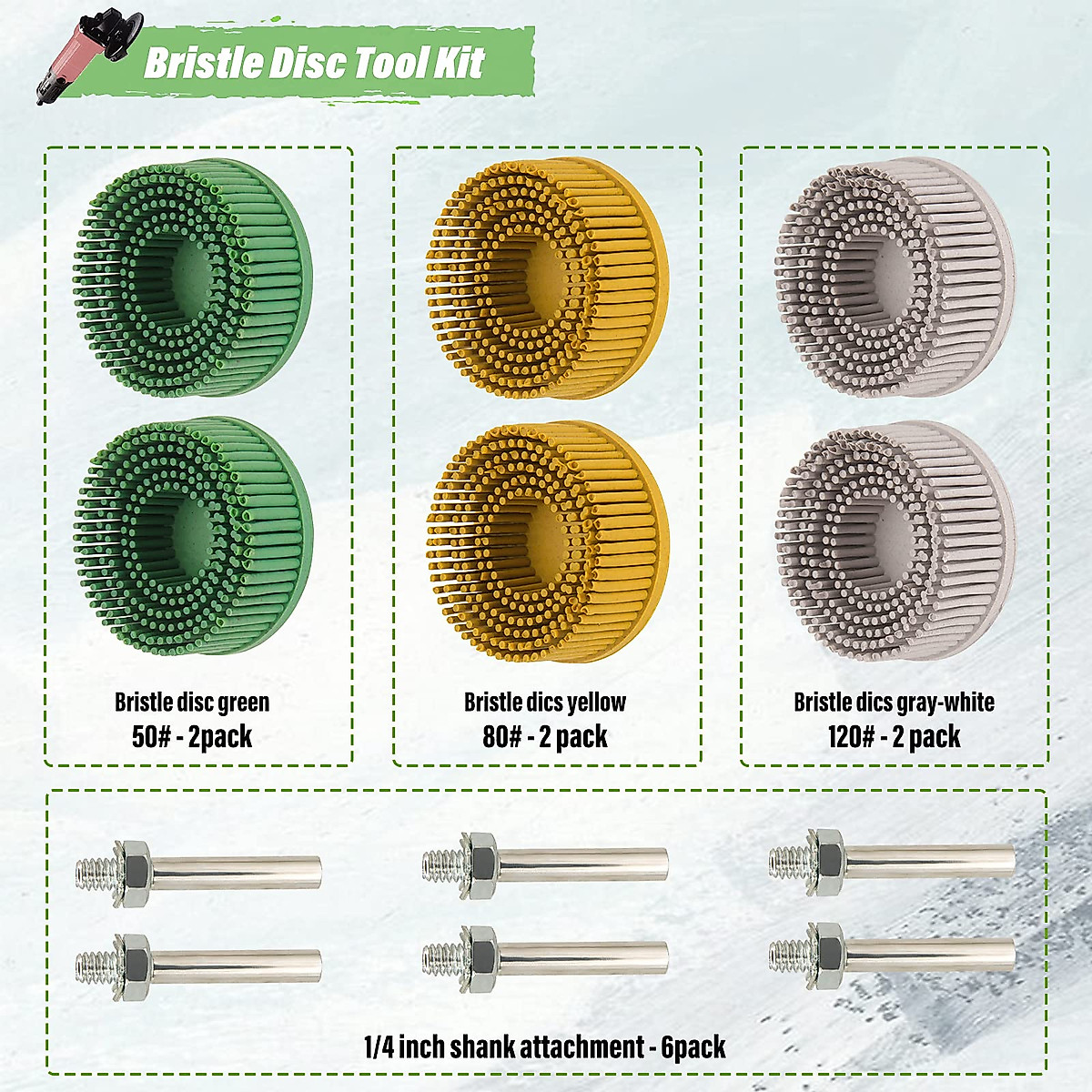 2 Inch Bristle Disc,6 Pieces Roloc Bristle Disc Grade - 120# 80# 50# Grit Abrasive Coating Removal Disc for Metal with 1/4 Inch Shank Attachment