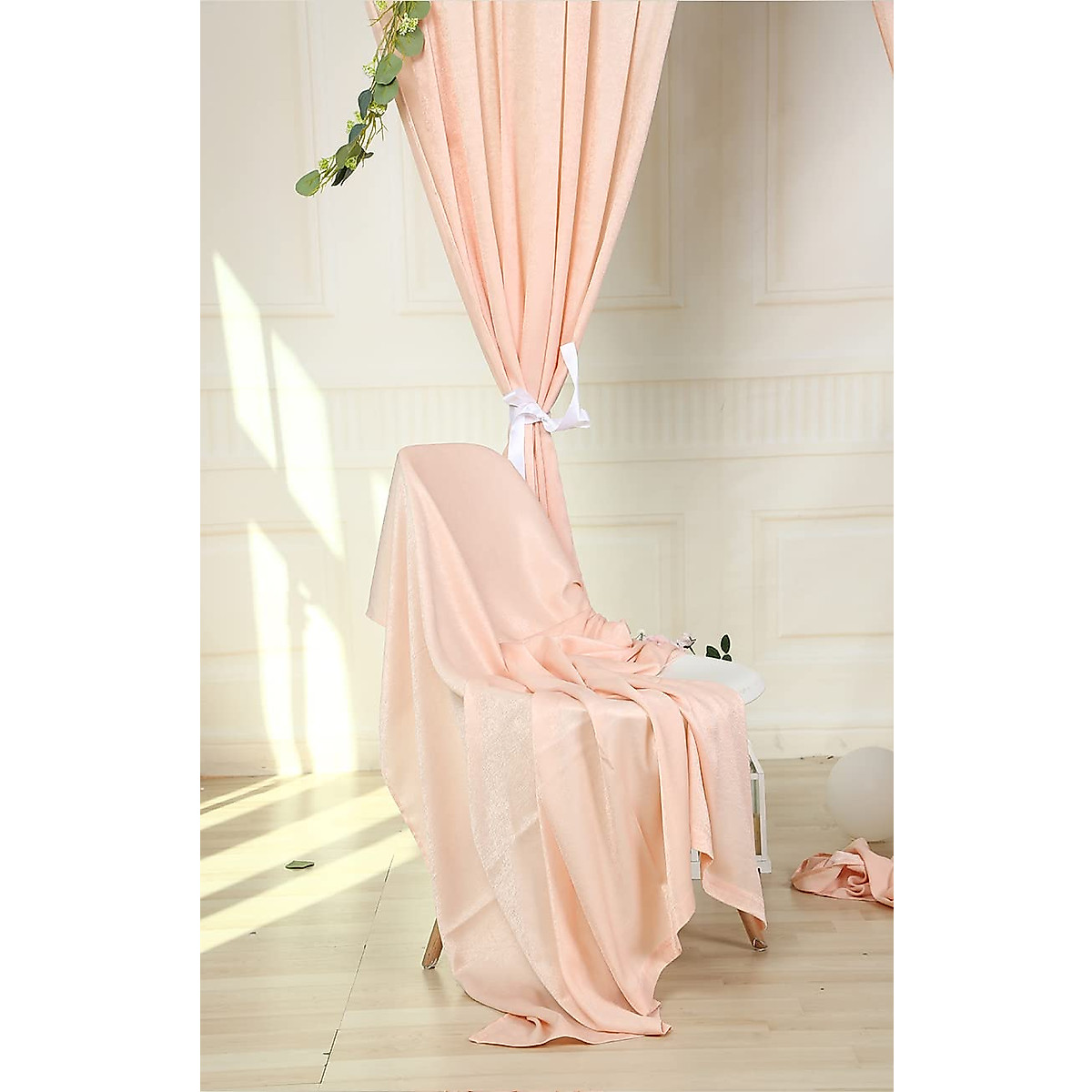 SHERWAY 9.6 Feet x 10 Feet Light Peach Silky Soft Curtain Wedding Backdrop Drapes, Slightly Shiny Satiny Window Curtains for Party Ceremony Decoration