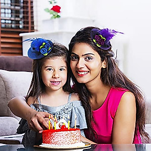 48 Pieces Mini Hat Hair Clip Mini Top Hat Fascinator Decorative for Girls Women Feather Lace Clip Tea Party Hair Accessories