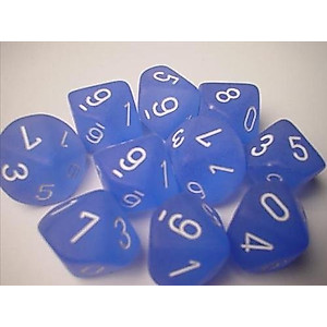 Chessex Dice Sets: Frosted Blue with White - Ten Sided Die d10 Set (10)