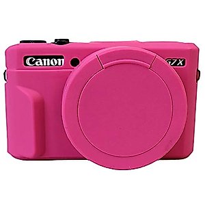 Removable Lens Cover Silicone Gel Rubber Soft Camera Case Cover for Canon PowerShot G7x Mark ii Camera Magneta