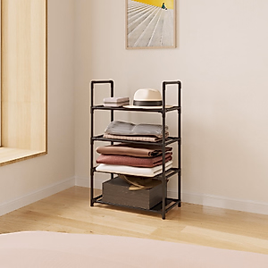 COAPUKT 4-Tier Small Shoe Rack, Narrow Kids Shoe Rack Stackable Organizer Storage,Sturdy Shoe Stand For Closet Entryway Hallway((4 Tiers-Black)