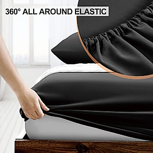 FreshCulture Full Fitted Sheet Only 2 Pack - Hotel Quality Fitted Sheet Full Size - Ultra Soft & Breathable - Brushed Microfiber - Deep Pocket - Cooling Fitted Sheets for Full Size Bed (Black)