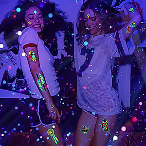Glow in the Dark Tattoos, ACSAUMMY 12 Sheet Neon Tattoos Makeup Fake Tattoos Rave Festival Accessory UV Temporary Tattoos for Women Men Face Arm Body Blacklight Butterfly Tattoos Adult Party Supplies