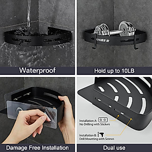 WPT Corner Shower Caddy, 2 Pack Adhesive Shower Corner Shelf, Shower Organizer Storage Wall Mounted No Drilling for Bathroom and Kitchen, Black