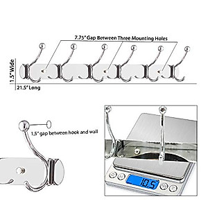 Wall Hooks Rack – Nickle Wall Mount Hook Rack with Six Double Hooks for Hanging Towels Coats Purse Bags & Clothes, Decorative Heavy Duty Mounted Hangers for Hats, Metal Hanger for Room