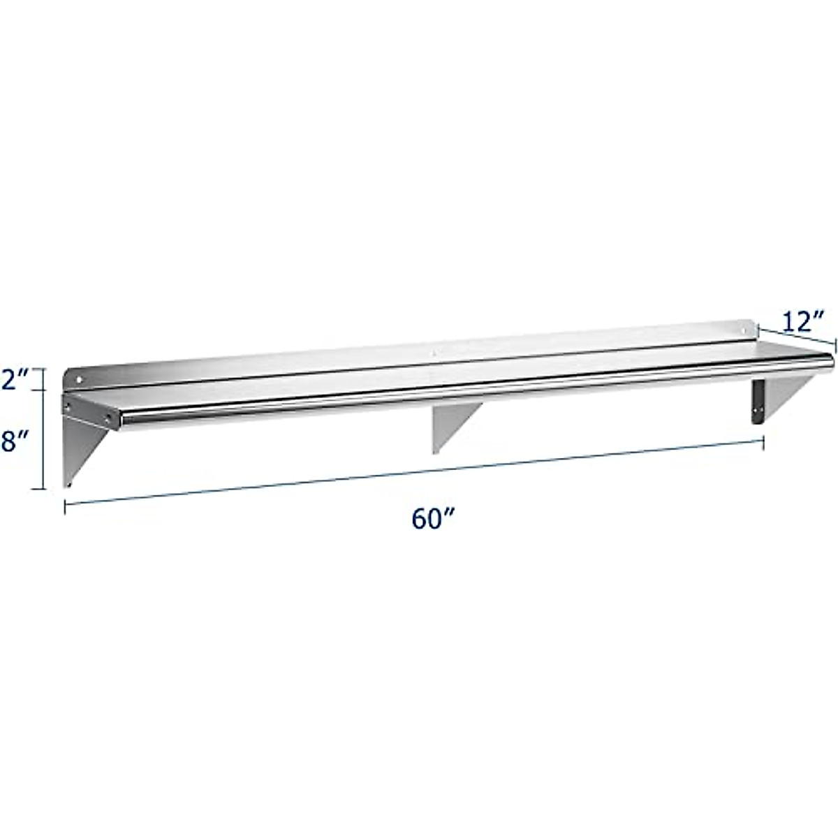 NSF Stainless Steel Wall Shelf, 315 lbs Load Heavy Duty Commercial Wall Mount Shelving, 12'' x 60'', Metal Kitchen Rack for Restaurant, Home, Kitchen, Hotel, Laundry Room, Bar