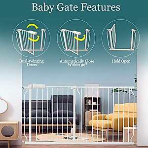 ALLAIBB Extra Wide Pressure Mounted Baby Gate Walk Through Child Kids Safety Toddler White Long Large Pet Dog Gates with Extension for doorways Kitchen and Living Room (57.48-62.20"/146-158cm)