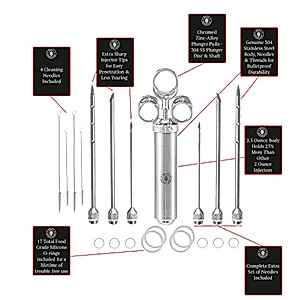 Grill Sergeant Professional Meat Injector, Marinade Syringe Set, Forever Guarantee, Zippered Storage & Travel Case, 304 Stainless Steel, No Aluminum, 6 Needles, 2.5 oz Capacity, 4 Cleaning Brushes