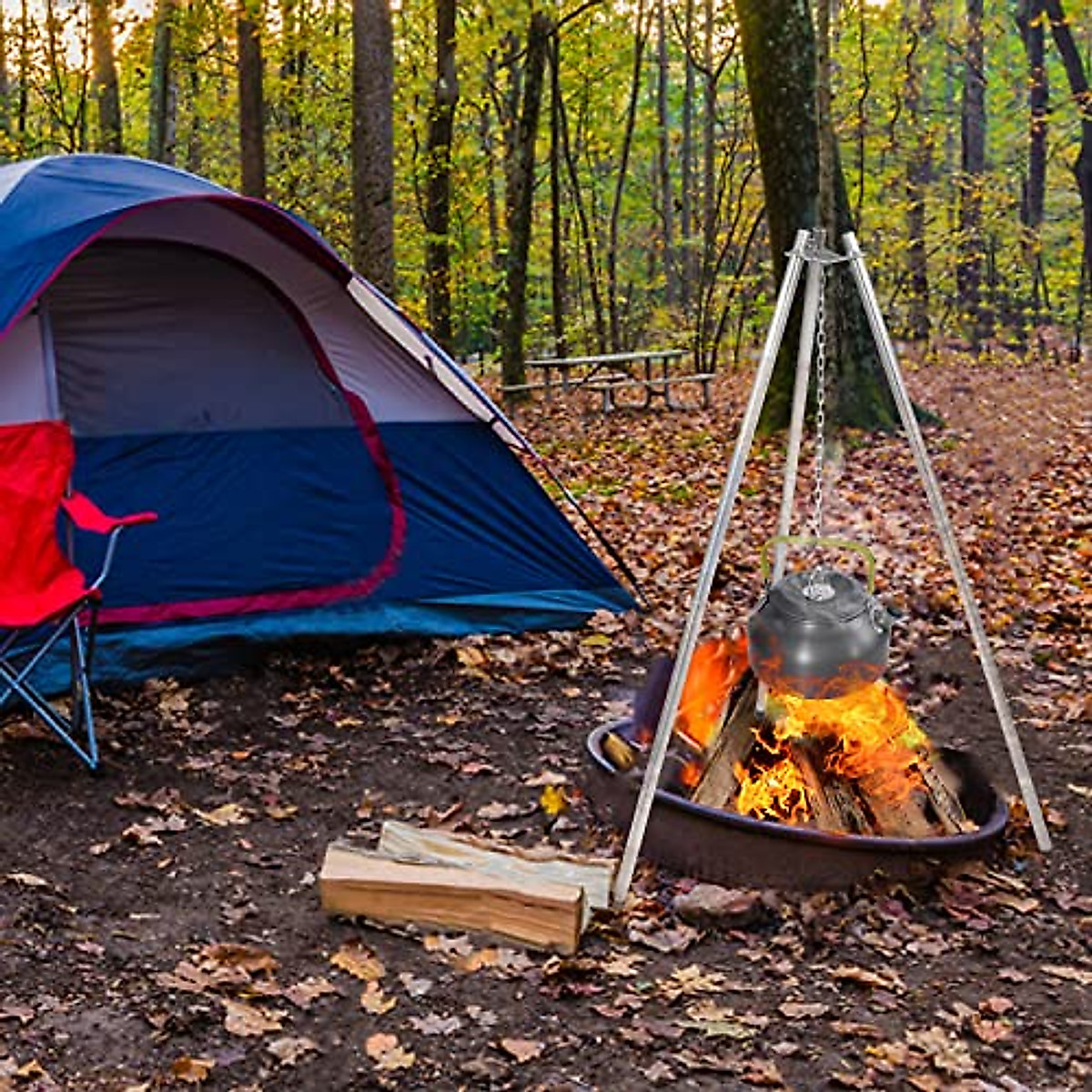 REDCAMP Campfire Tripod, Folding Camping Grill with Grill Grate, Tripod Cooker for Cooking,Ourdoor BBQ