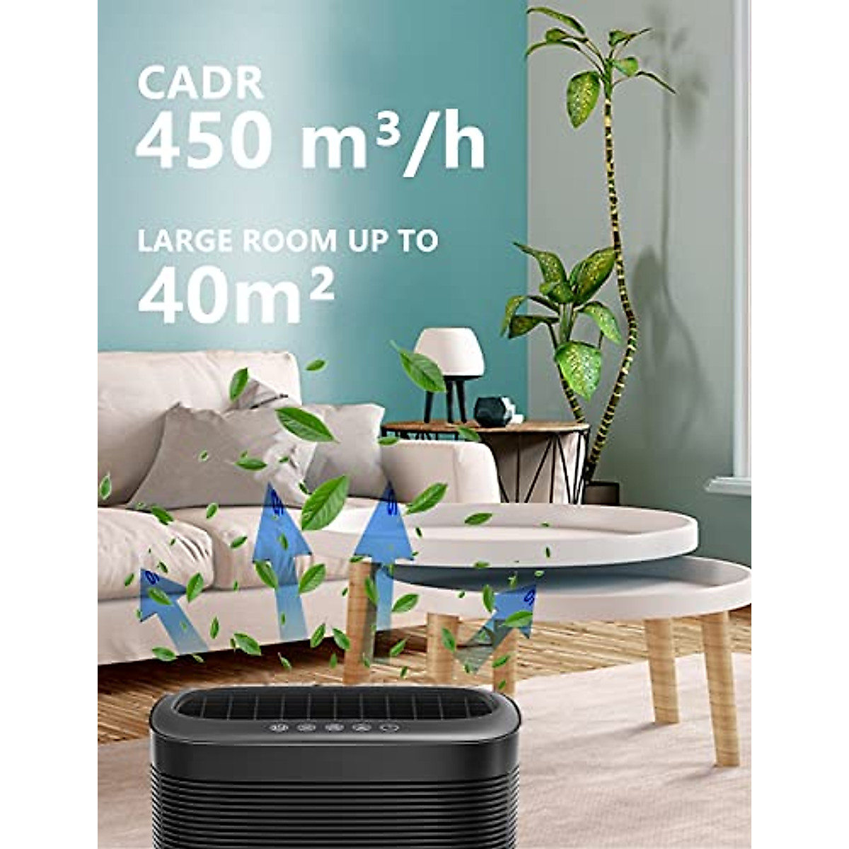 Air Purifiers, True Hepa 13 filters for Large Room, CADR 450 m³/h, Air Cleaner with UV-C Light, 3 Speeds, 3 Timers, Change Filter Reminder, Remove off 99.97% Dust, Allergens, Pollen, Pets, Hair, Smoke (black)
