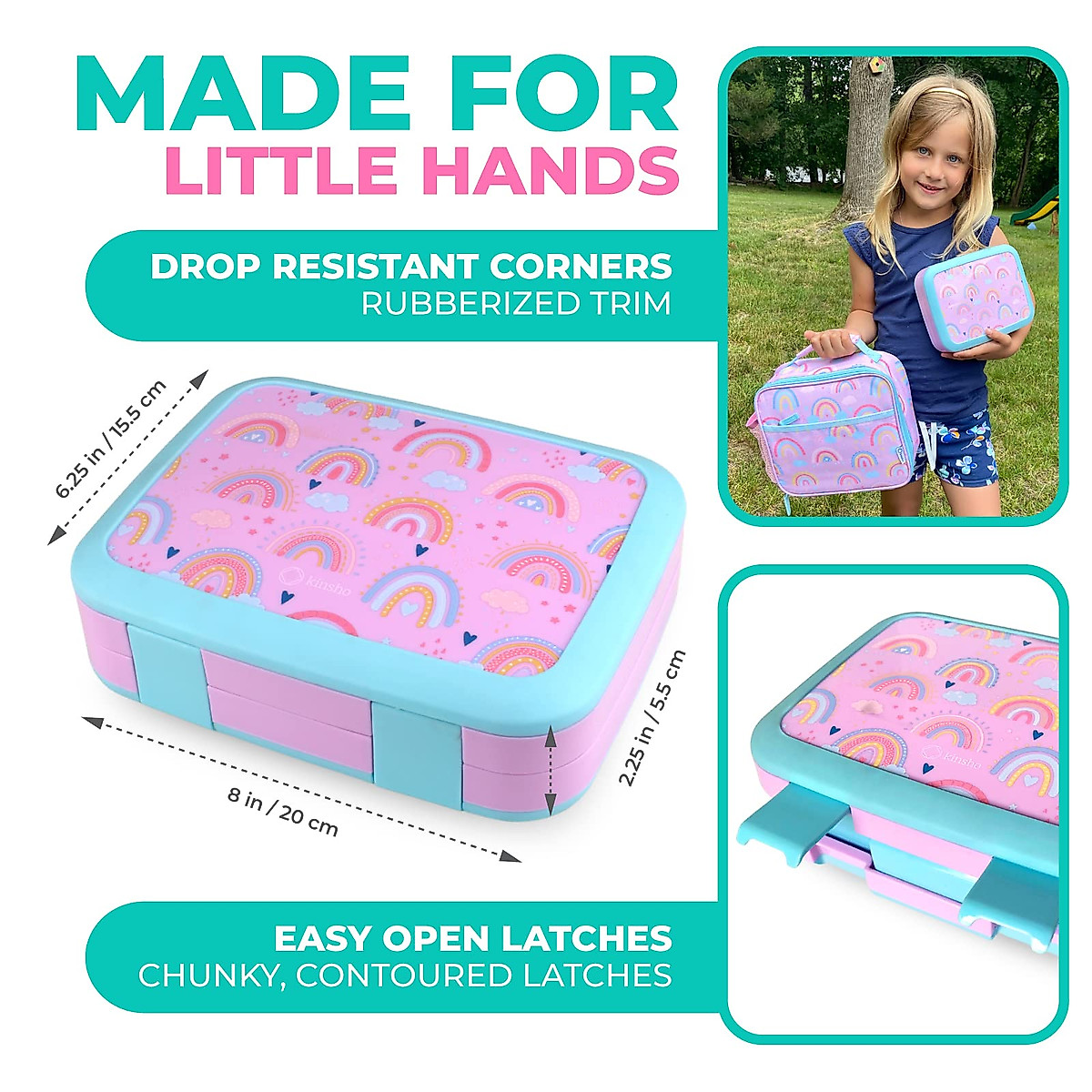 Bento Lunch Box with Thermos for Kids Set, Insulated Lunch Bag with Ice Pack, Stainless Steel Food Jar for Hot Soup, Boxes with 4 Compartments, Purple Rainbow