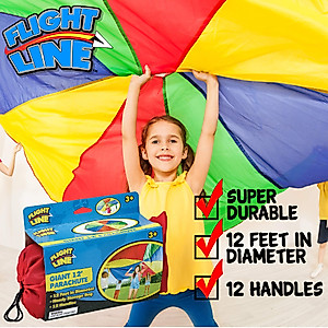 Thin Air Brands Kids 10-Foot Play Parachute Toy for Boys and Girls with 12 Handles for Team Group Cooperative Games, Ages 3 (12-Foot)