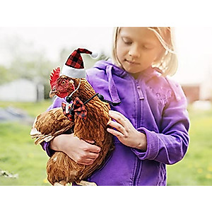 CooShou 12Pcs Christmas Pet Chicken Hat Scarf Bowtie Set Mini Santa Plaid Hat Scarf Xmas Small Animal Red Green Gray Hat with Adjustable Chin Strap for Hen Bunny Guinea Pig Hamster