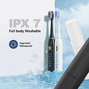 MOROLURU Electric Toothbrush Duo Dual Handle 5 Modes with Smart Timer and 16 Brush Heads & 2 Travel Cases Including IPX7 Waterproof ，Black&White