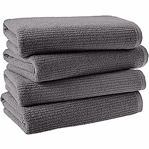 Amazon Aware 100% Organic Cotton Ribbed Bath Towels - Bath Towels, 4-Pack, Dark Gray