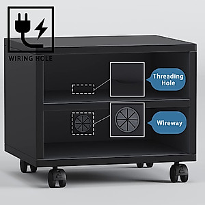 Deoxuefo Printer Stand with Storage - Wood Under Desk Printer Table with Wheels 15.7x11.8x14 Inch, 2 Tier Small Black Rolling Printer Cart for Home, Office, Scanner, Fax, Computer